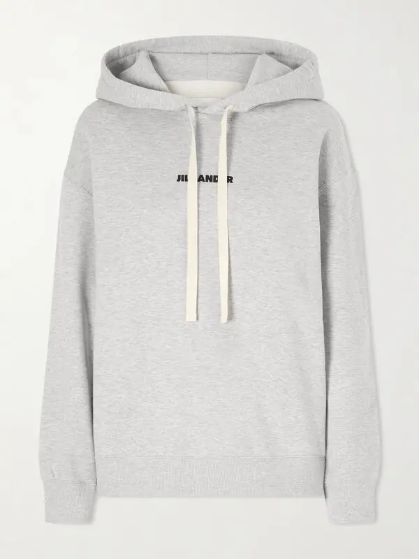 JIL SANDER Printed Cotton-jersey Hoodie - Gray