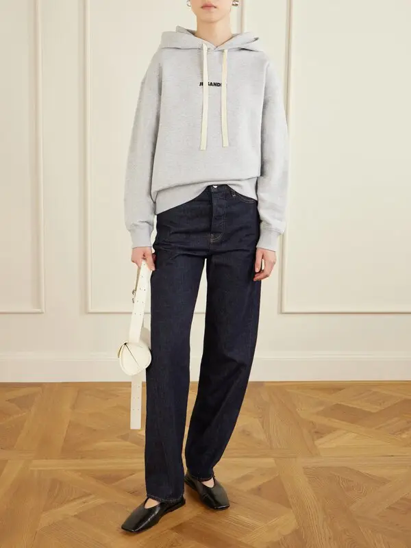 JIL SANDER Printed Cotton-jersey Hoodie - Gray