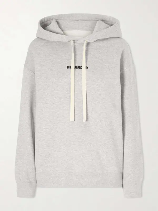 JIL SANDER Printed Cotton-jersey Hoodie - Light Gray