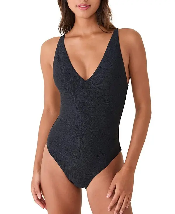 ANDIE Ohana V-neck One Piece Swimsuit - Black Paisley