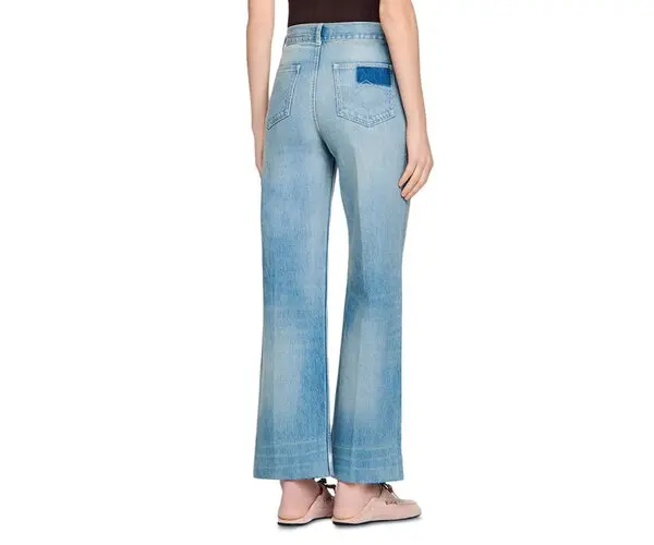Sandro Faded Straight Zipped Cotton Jeans