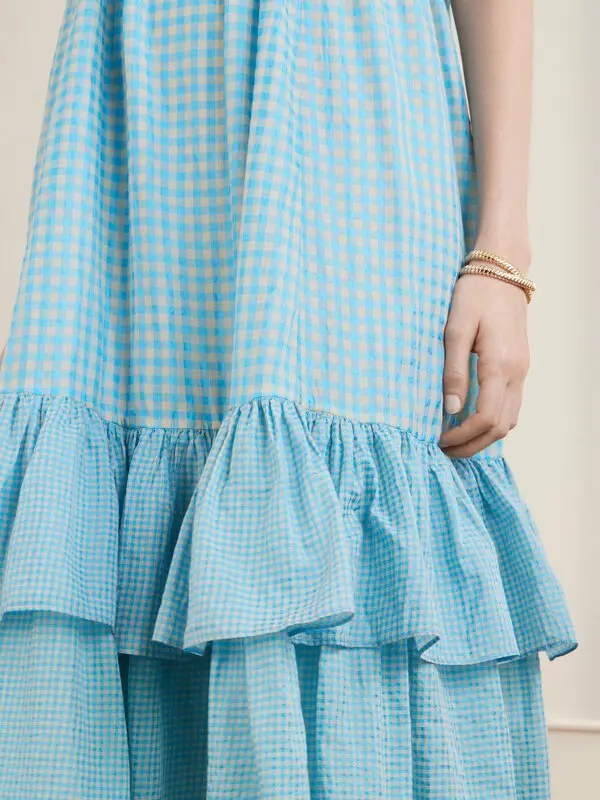 EKA Teek Ruffled Tiered Checkered Cotton Silk Dress