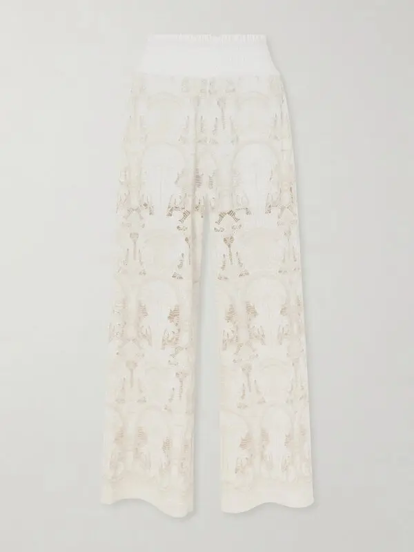 Loretta Caponi Speranza Corded Lace Cotton-blend Straight-leg Pants - White