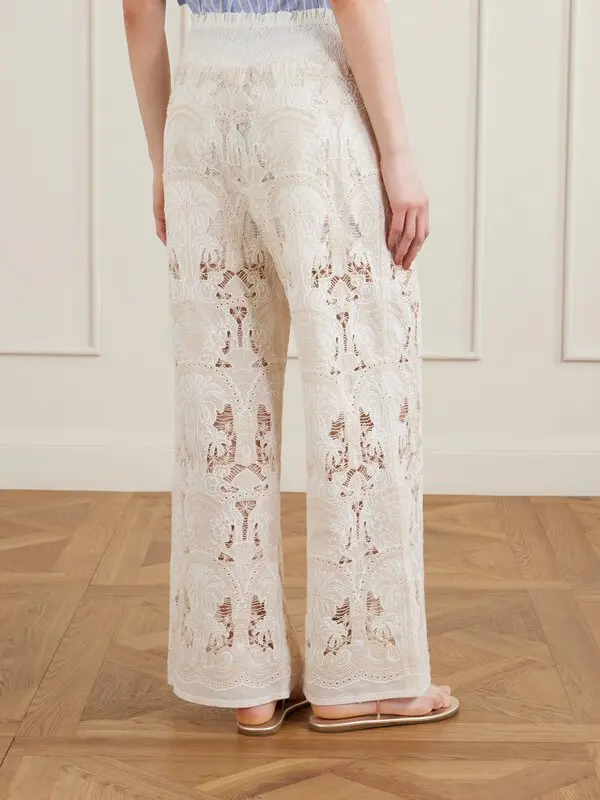 Loretta Caponi Speranza Corded Lace Cotton-blend Straight-leg Pants