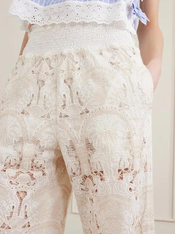 Loretta Caponi Speranza Corded Lace Cotton-blend Straight-leg Pants