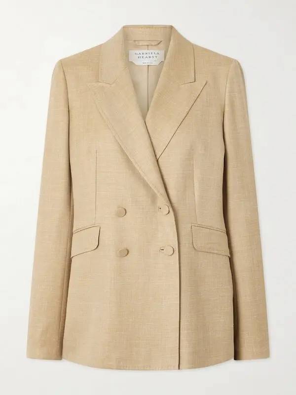 Gabriela Hearst Angela Double-breasted Wool, Silk, And Linen-blend Blazer - Neutrals