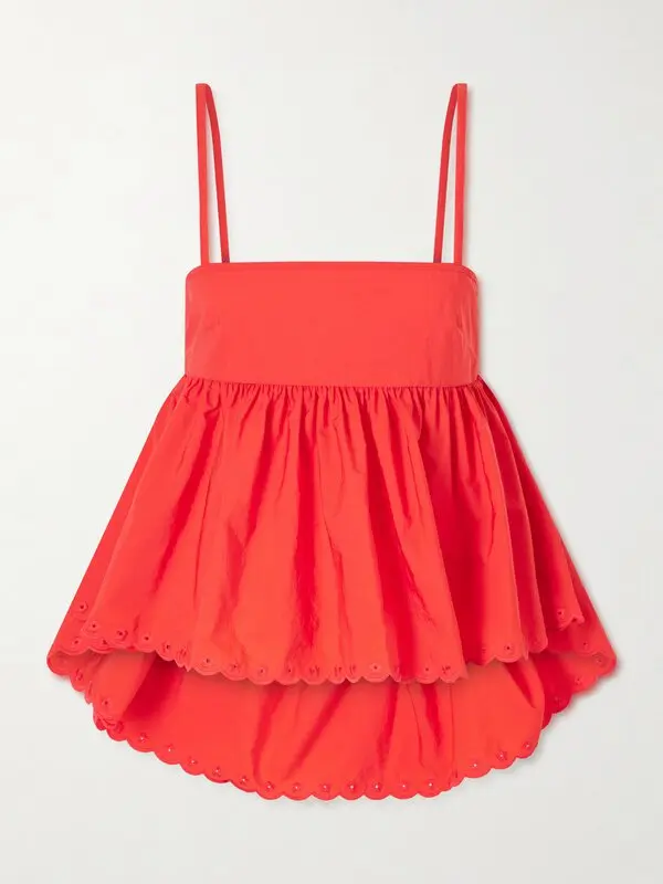 Cecilie Bahnsen Selena Broderie Anglaise-trimmed Top - Red