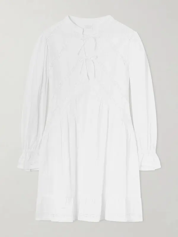 Loretta Caponi Recanati Ruffled Lace-trimmed Mini Dress - Neutrals