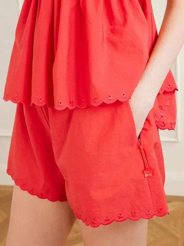 Cecilie Bahnsen Blossom Broderie Anglaise-trimmed Cotton-blend Taffeta Shorts