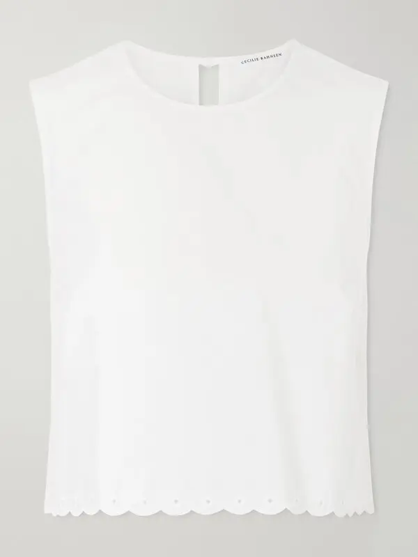 Cecilie Bahnsen Deeba Broderie Anglaise Cotton Vest - White