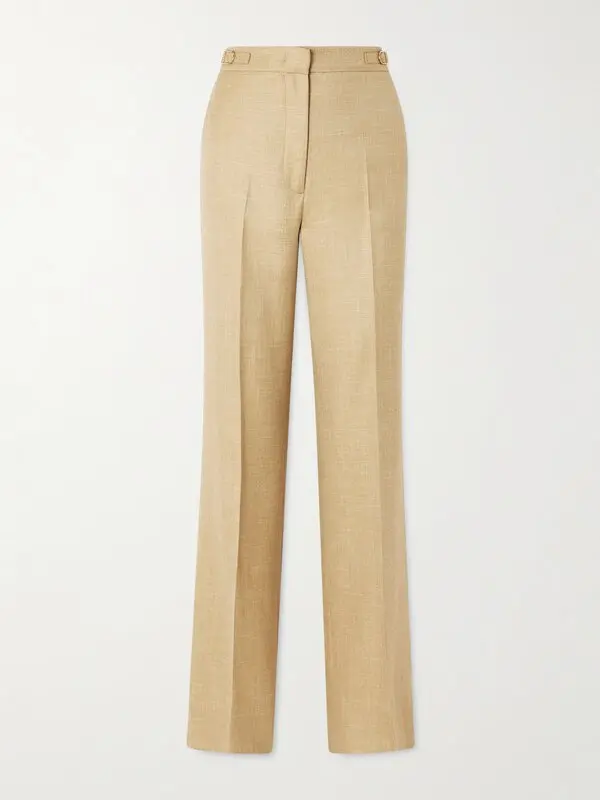 Gabriela Hearst Vesta Wool, Silk And Linen-blend Flared Pants - Neutrals
