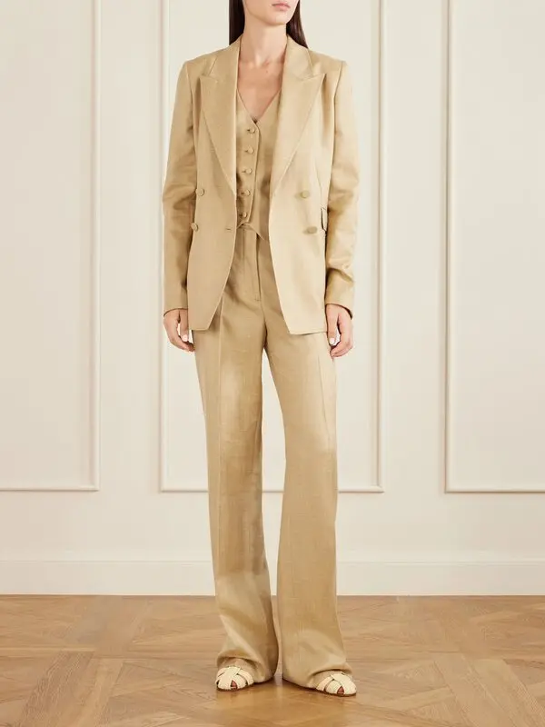 Gabriela Hearst Vesta Wool, Silk And Linen-blend Flared Pants - Neutrals