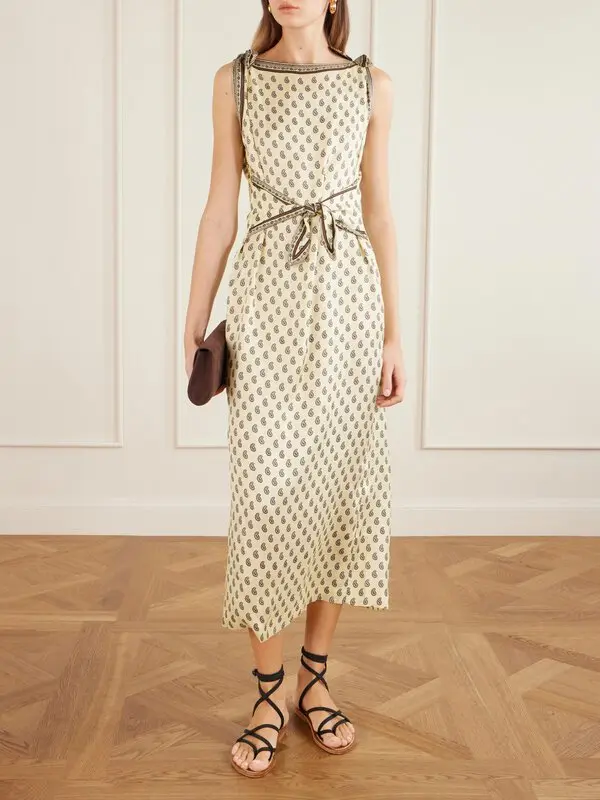 DÔEN Amorette Paisley-print Silk-blend Twill Midi Dress - Yellow