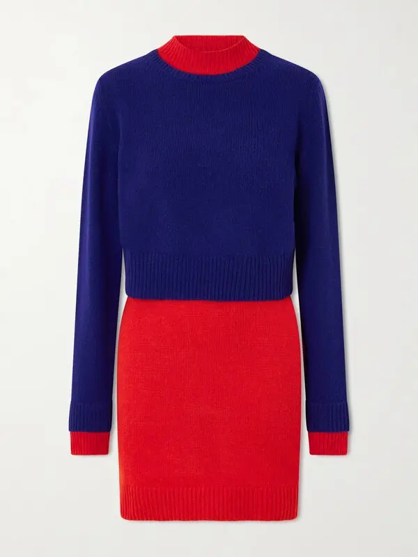 JIL SANDER Two-tone Layered Wool-blend Mini Dress
