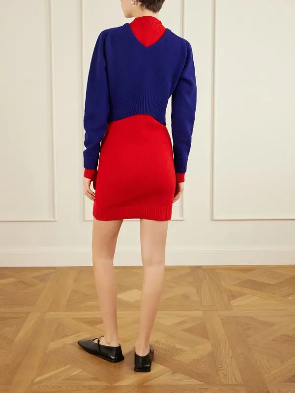 JIL SANDER Two-tone Layered Wool-blend Mini Dress