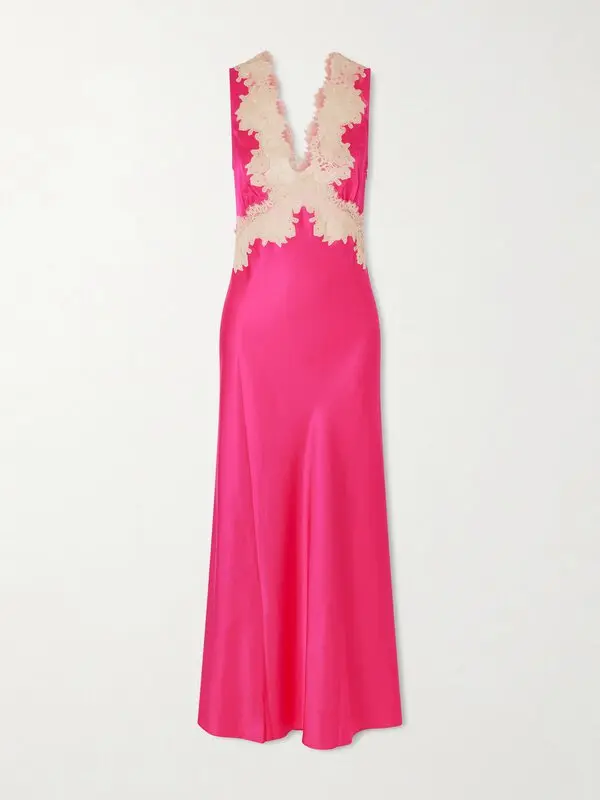 Rixo Lysandra Lace-trimmed Satin Midi Dress - Pink