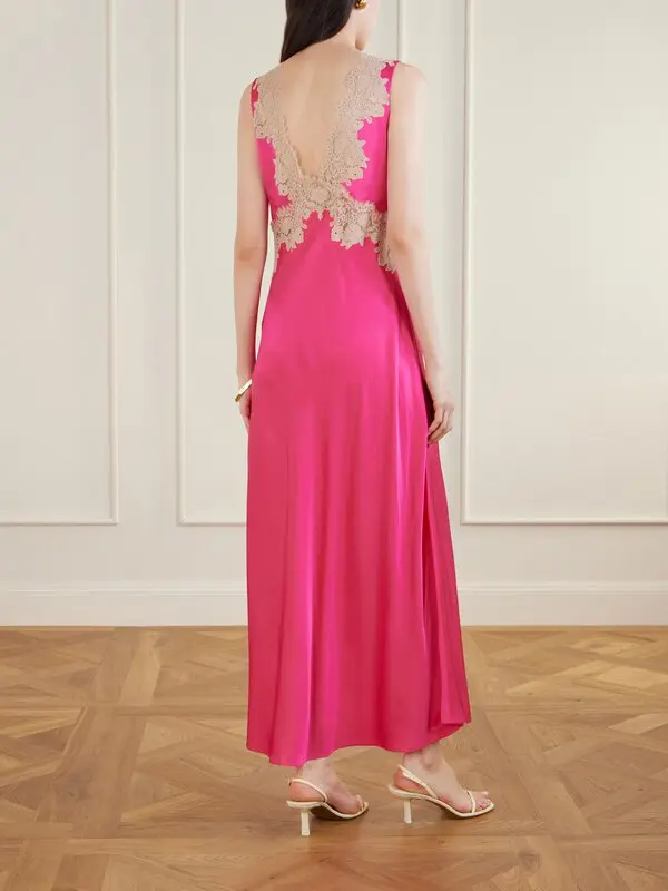 Rixo Lysandra Lace-trimmed Satin Midi Dress - Pink