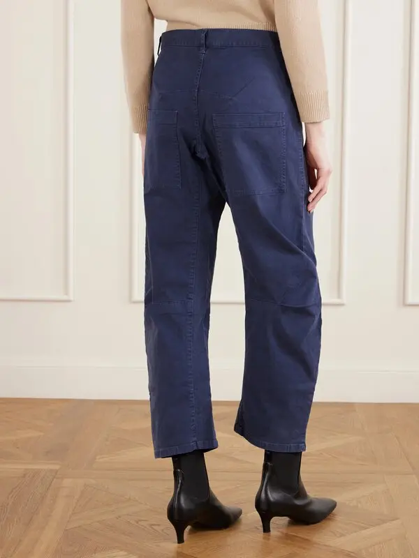 NILI LOTAN Shon Cotton-blend Twill Barrel-leg Pants - Blue