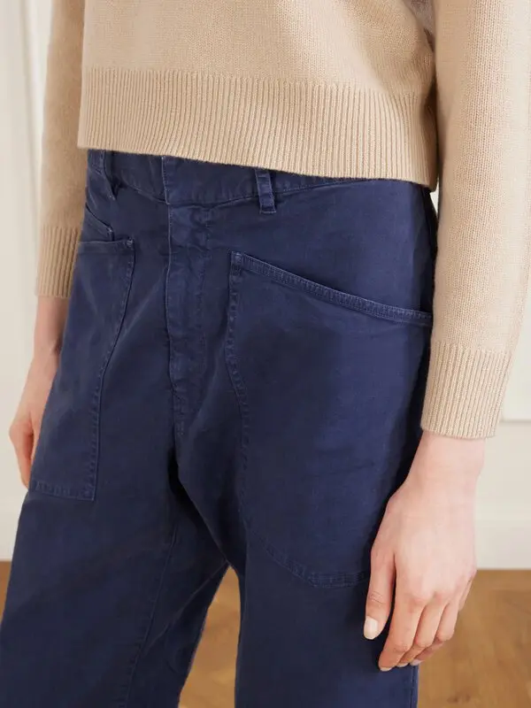 NILI LOTAN Shon Cotton-blend Twill Barrel-leg Pants - Blue