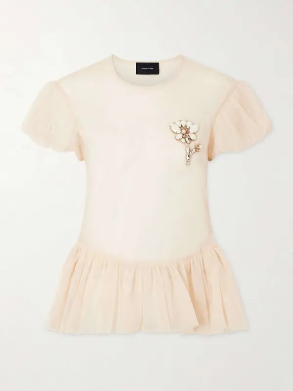 Simone Rocha Sheer Ballet Peplum Top - Beige
