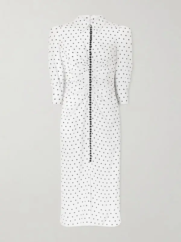 Carolina Herrera Ruched Polka-dot Silk Crepe De Chine Midi Dress - Ivory