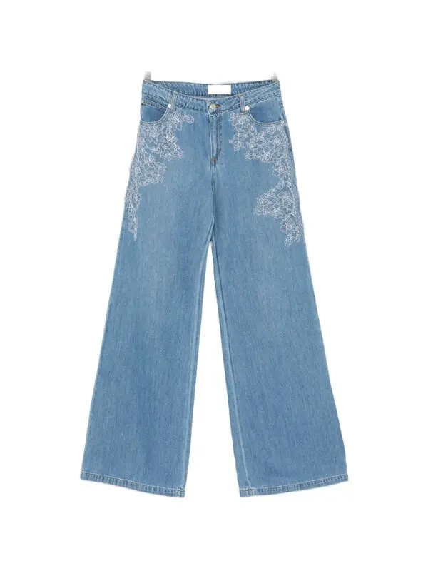 ERMANNO FIRENZE Embroidered Wide Leg Denim Jeans - Clear Blue