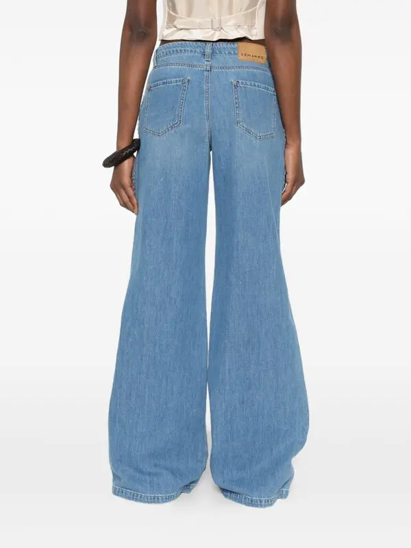 ERMANNO FIRENZE Embroidered Wide Leg Denim Jeans - Clear Blue
