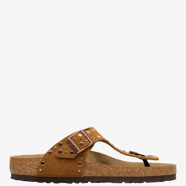 BIRKENSTOCK Gizeh Rivet Suede Leather Sandals - Brown