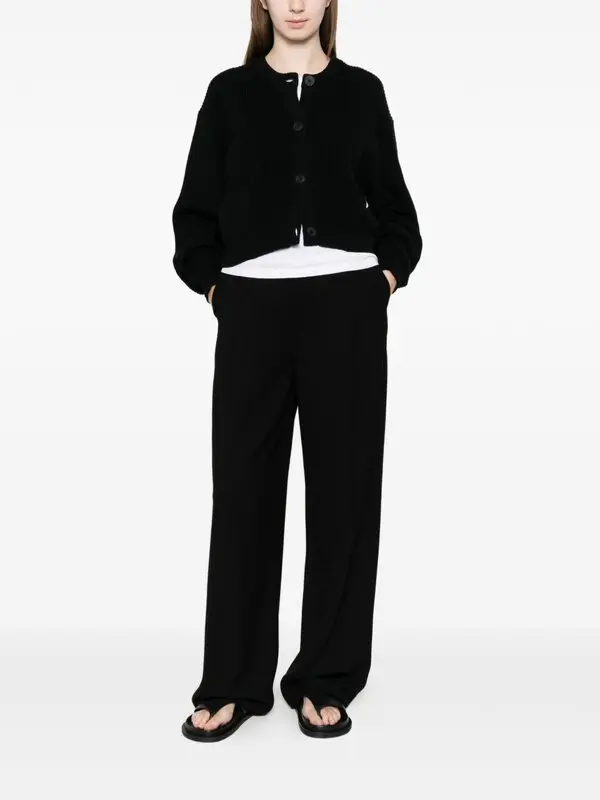 CT PLAGE Cotton Crewneck Cardigan - Black