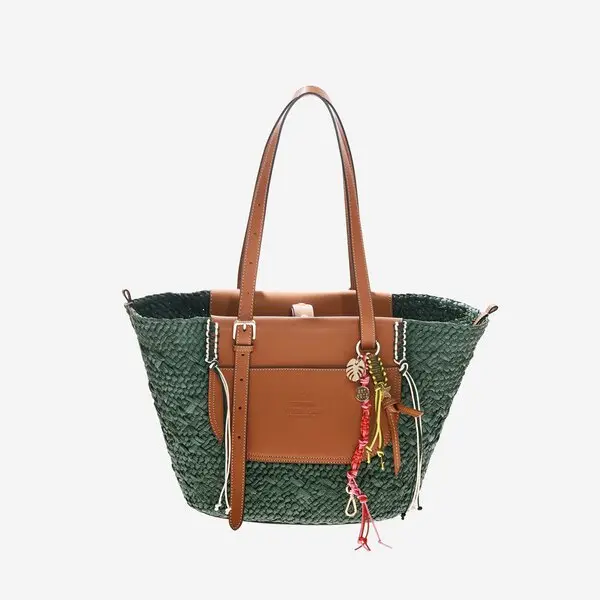 CUBA LAB Tropicana Leather And Rafia Bag - Green