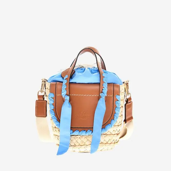 CUBA LAB Habanera Leather And Rafia Bag - Light Blue