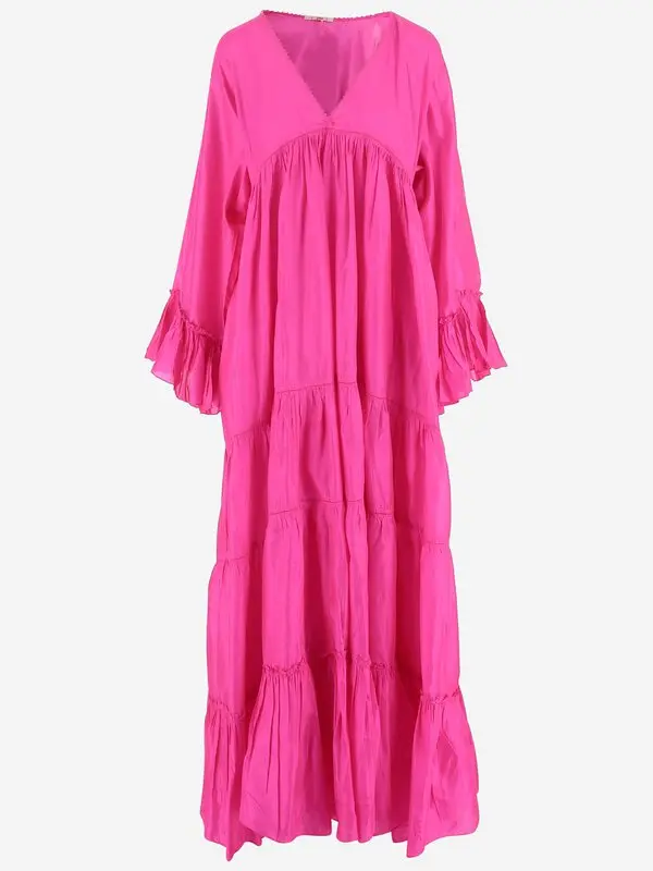 Pero Long Silk Dress - Fuchsia
