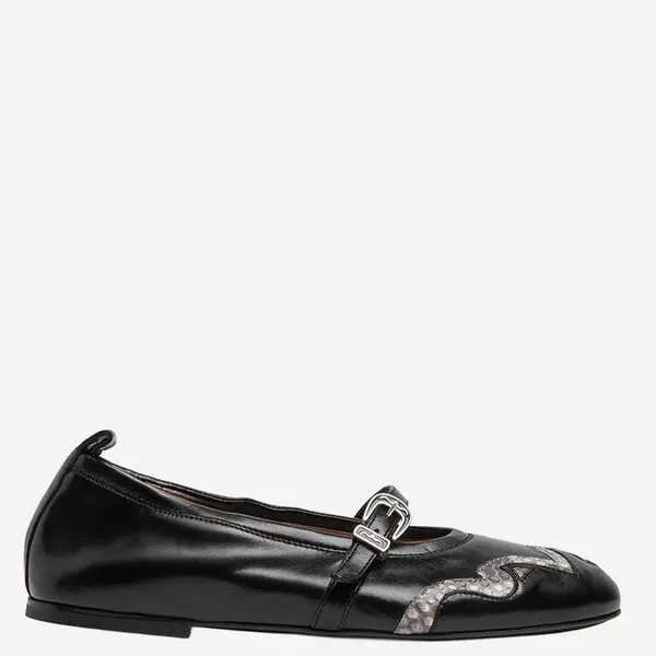 Sartore Leather And Python Ballerina Flats - Black