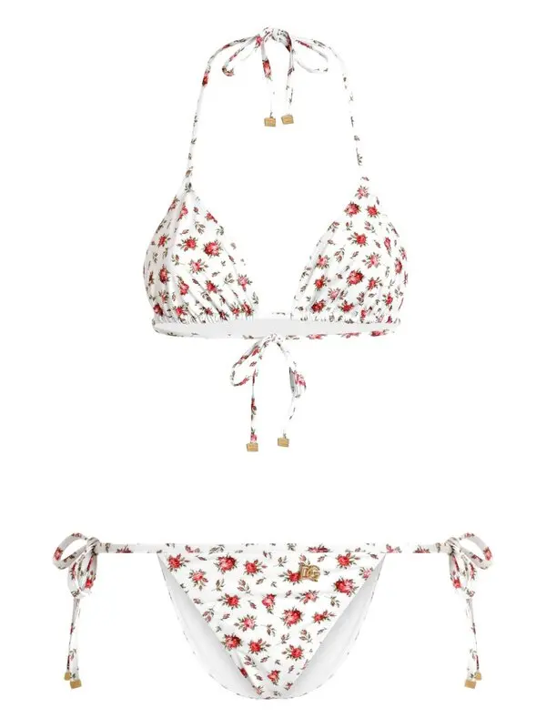 Dolce & Gabbana Roses Print Bikini Set - White