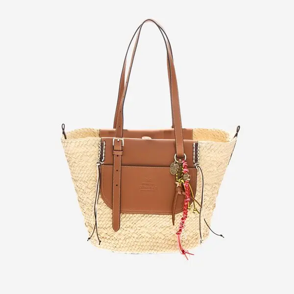 CUBA LAB Tropicana Leather And Rafia Bag - Natural