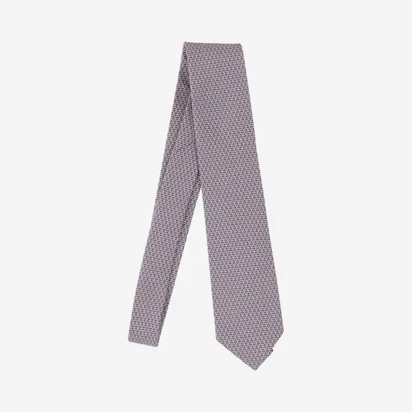 FERRAGAMO Silk Neck Tie With Geometric Pattern - Red