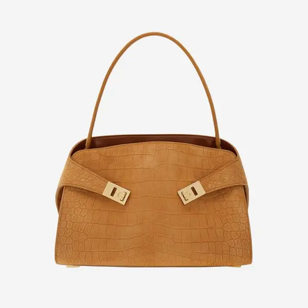 FERRAGAMO Hug Soft Suede Shoulder Bag - Brown