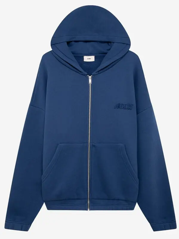 AUTRY Cotton Zip-up Hoodie With Logo - Blue