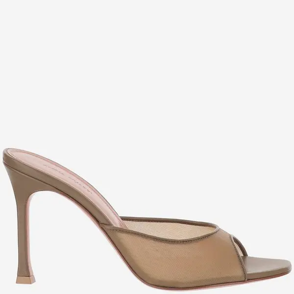 Amina Muaddi Alexa Mesh Mules - Beige