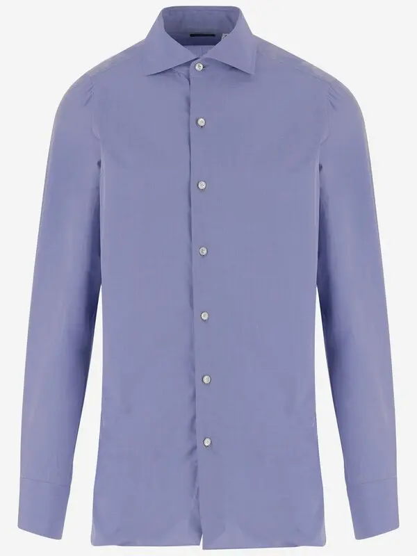 FINAMORE 1925 Classic Collar Cotton Shirt - Blue