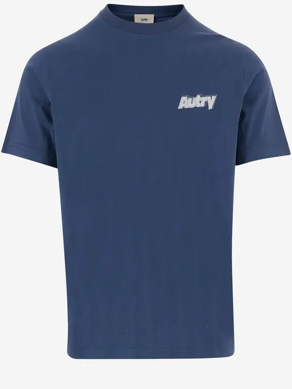 AUTRY Cotton T-shirt With Logo - Blue