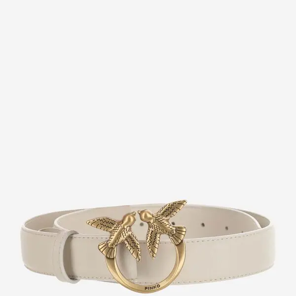Pinko Love Birds Leather Belt - White