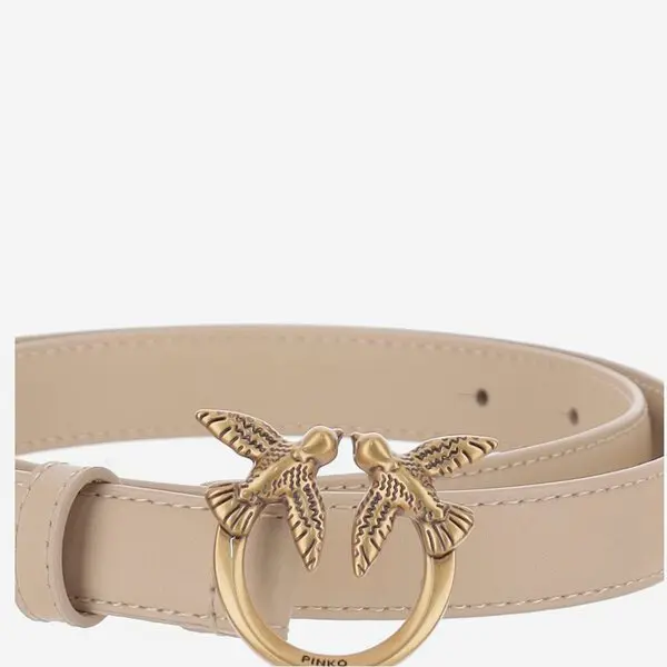 Pinko Love Berry Leather Belt - Beige