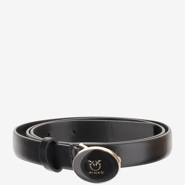 Pinko Leather Belt With Logo - Black