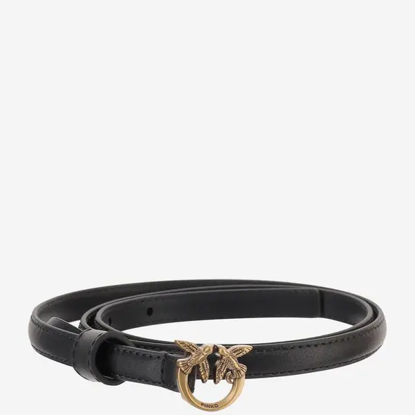 Pinko Leather Belt With Logo Buckle - Black