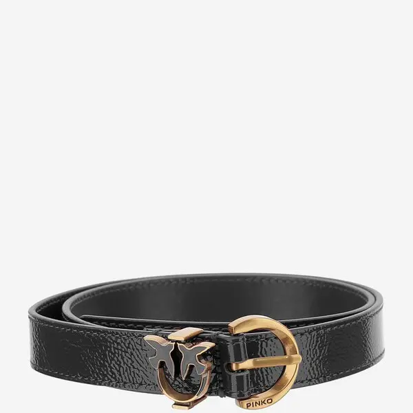 Pinko Leather Belt With Logo Buckle - Black