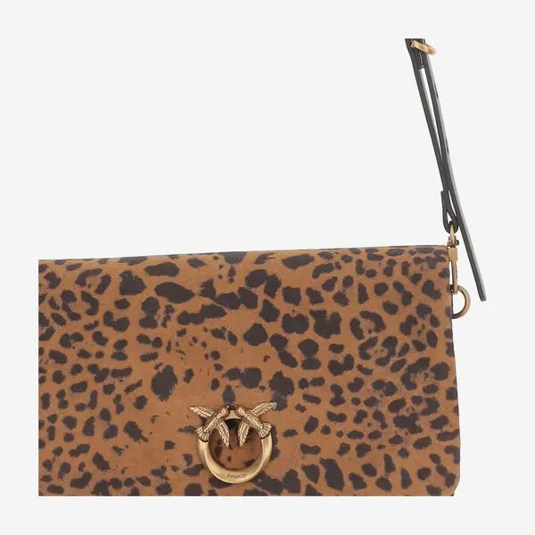 Pinko Suede Shoulder Bag With Animal Print And Love Birds Logo