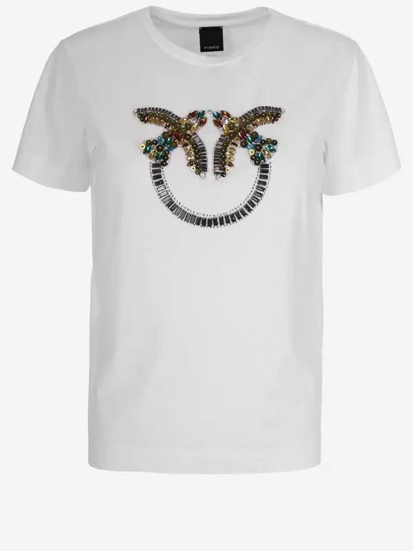 Pinko Cotton T-shirt With Embroidered Applique - White