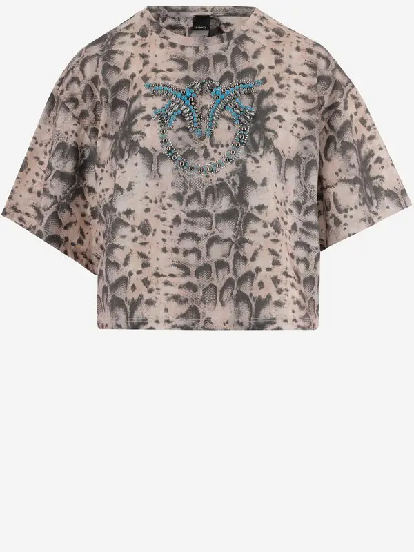 Pinko Cropped Cotton T-shirt With Logo