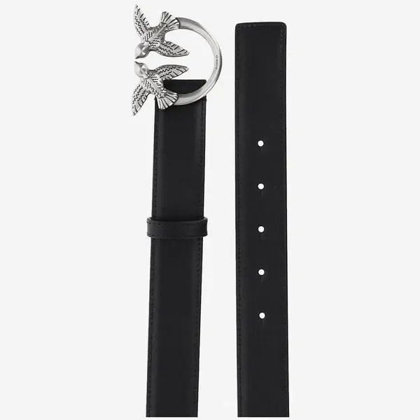 Pinko Love Birds Leather Belt - Black